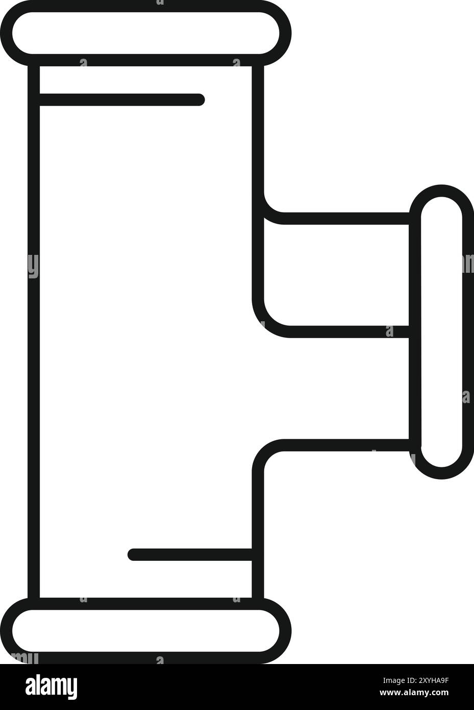 Plumbing pipe connecting element with side connection icon, outline ...