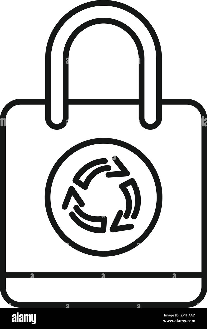 Line drawing of a reusable bag showing recycling symbol promoting ...