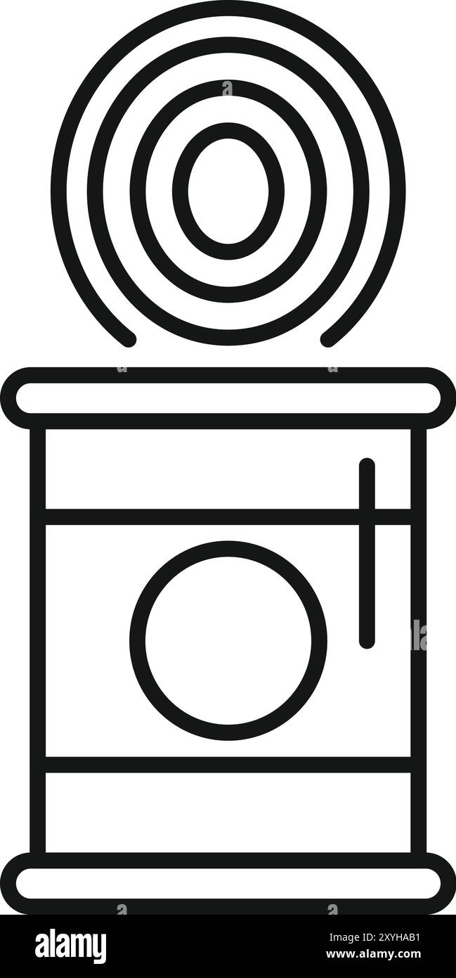 Open tin can with key opening lid, isolated on white background, in ...