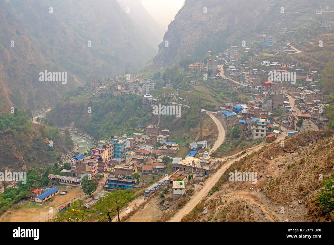 The town of Syabrubesi, the starting point for treks into Langtang ...
