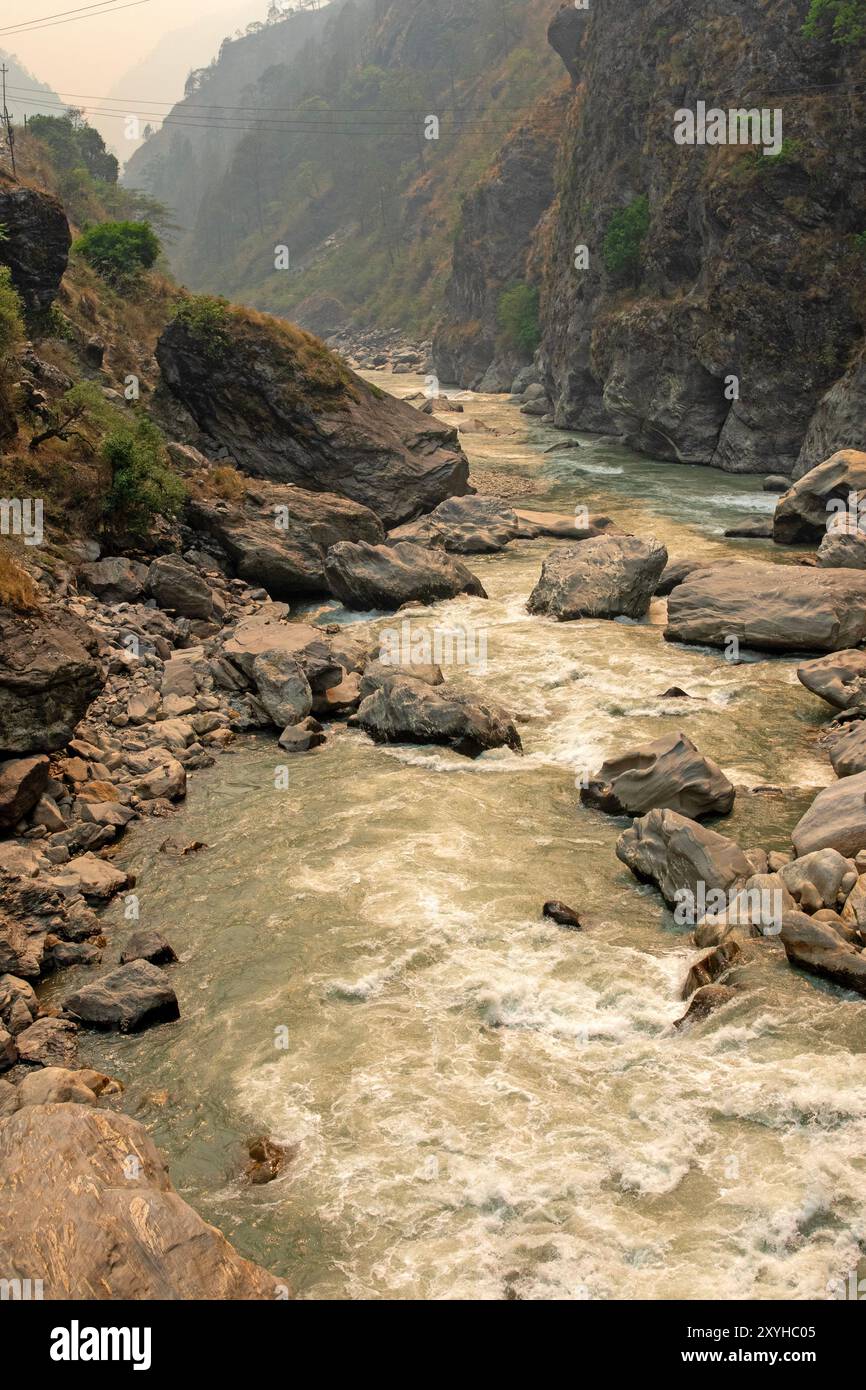 The Trishuli River near Syabrubesi, Langtang National Park Stock Photo ...