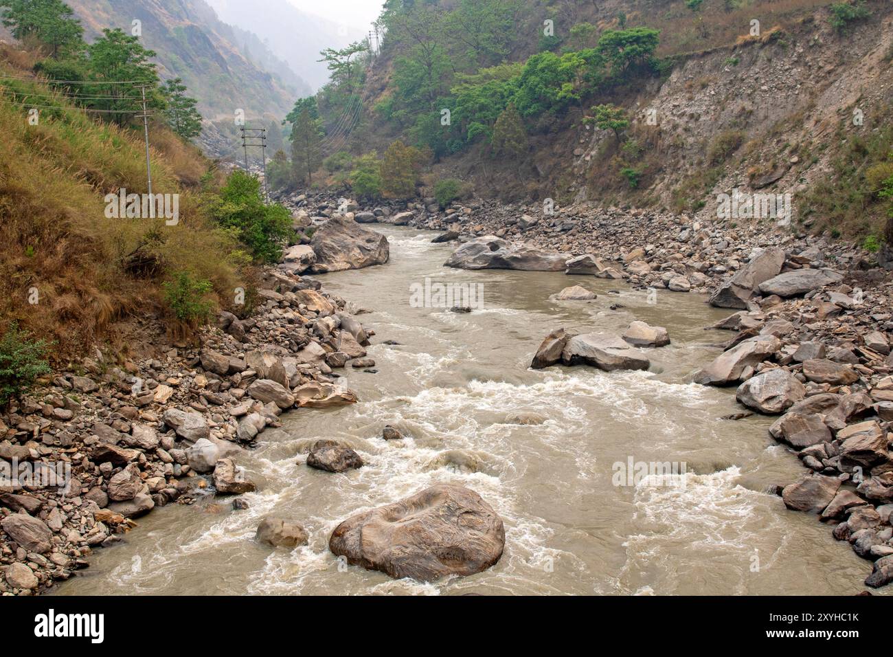 The Trishuli River near Syabrubesi, Langtang National Park Stock Photo ...