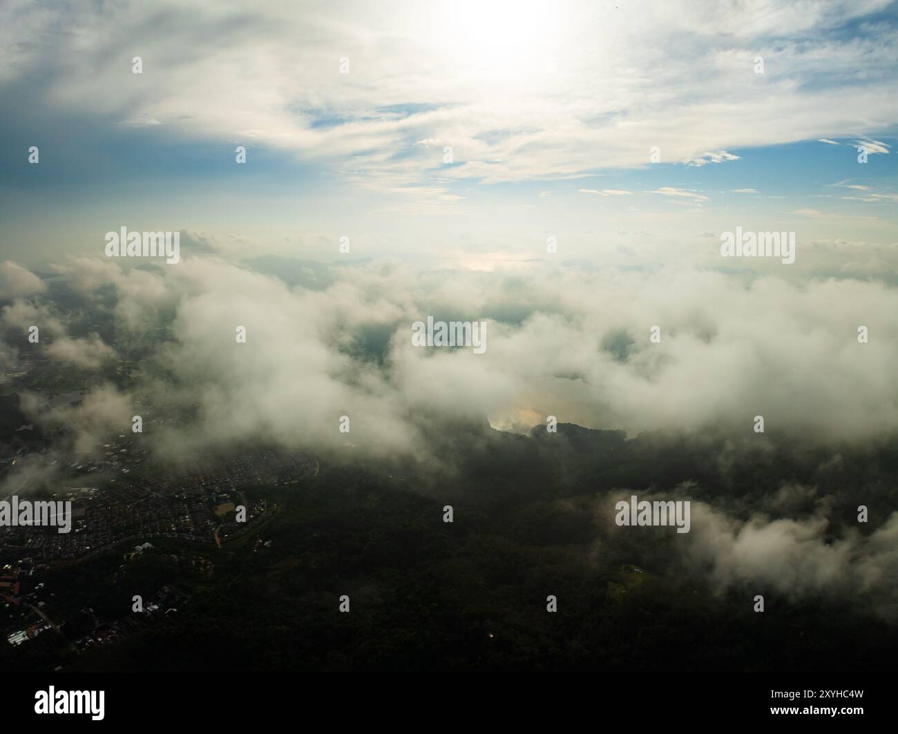Aerial view of flowing fog waves on mountain tropical rainforest,Bird ...