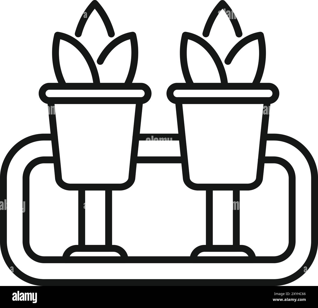 Simple vector icon of two plants growing in pots connected by a pipe ...