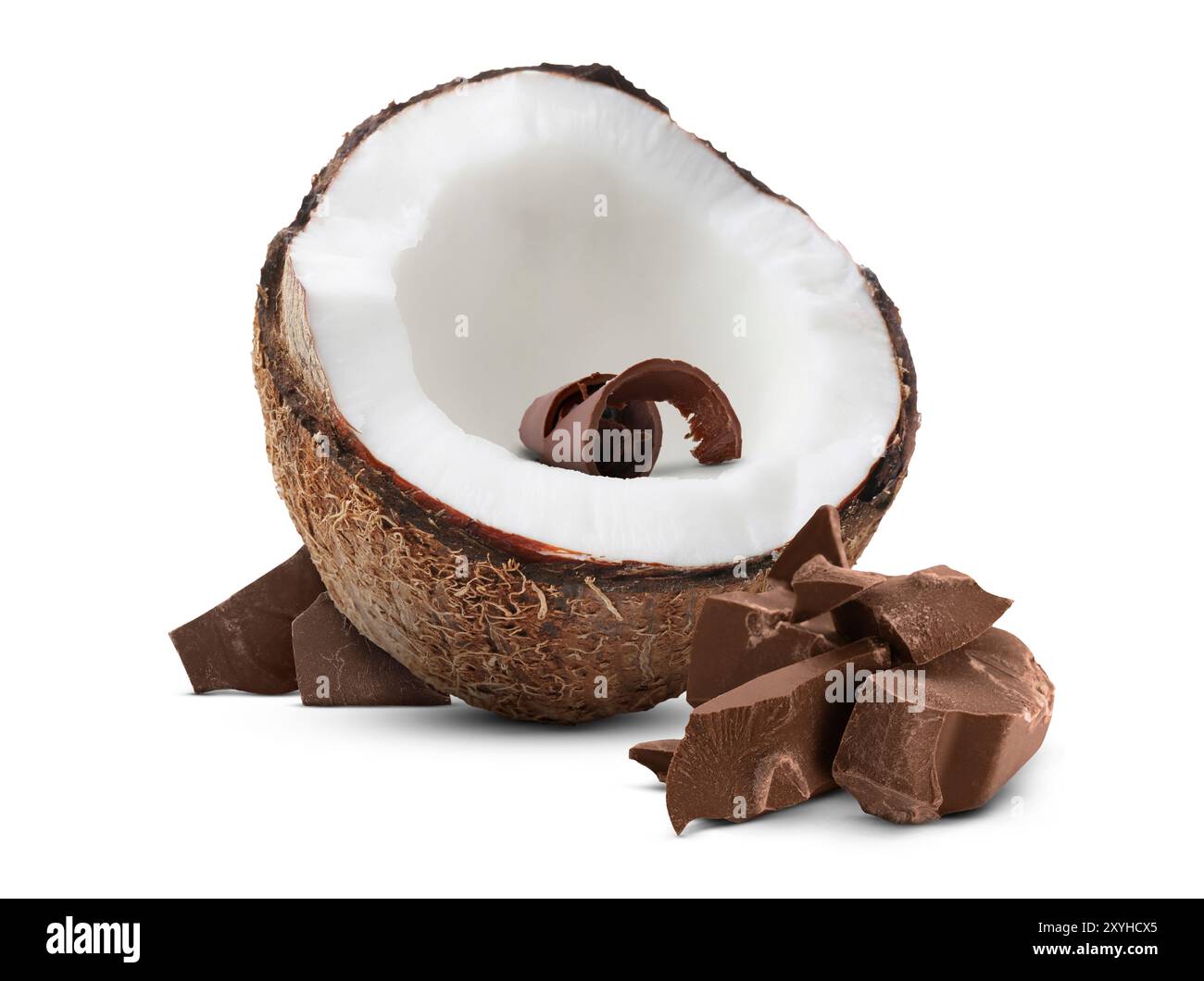 Coconut and sweet chocolate isolated on white Stock Photo - Alamy