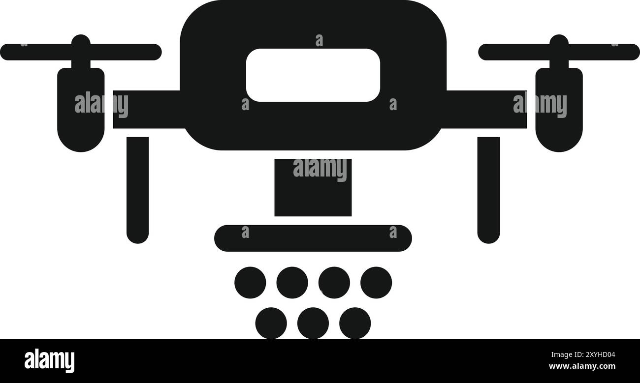 This vector icon represents an agriculture drone spraying crops ...