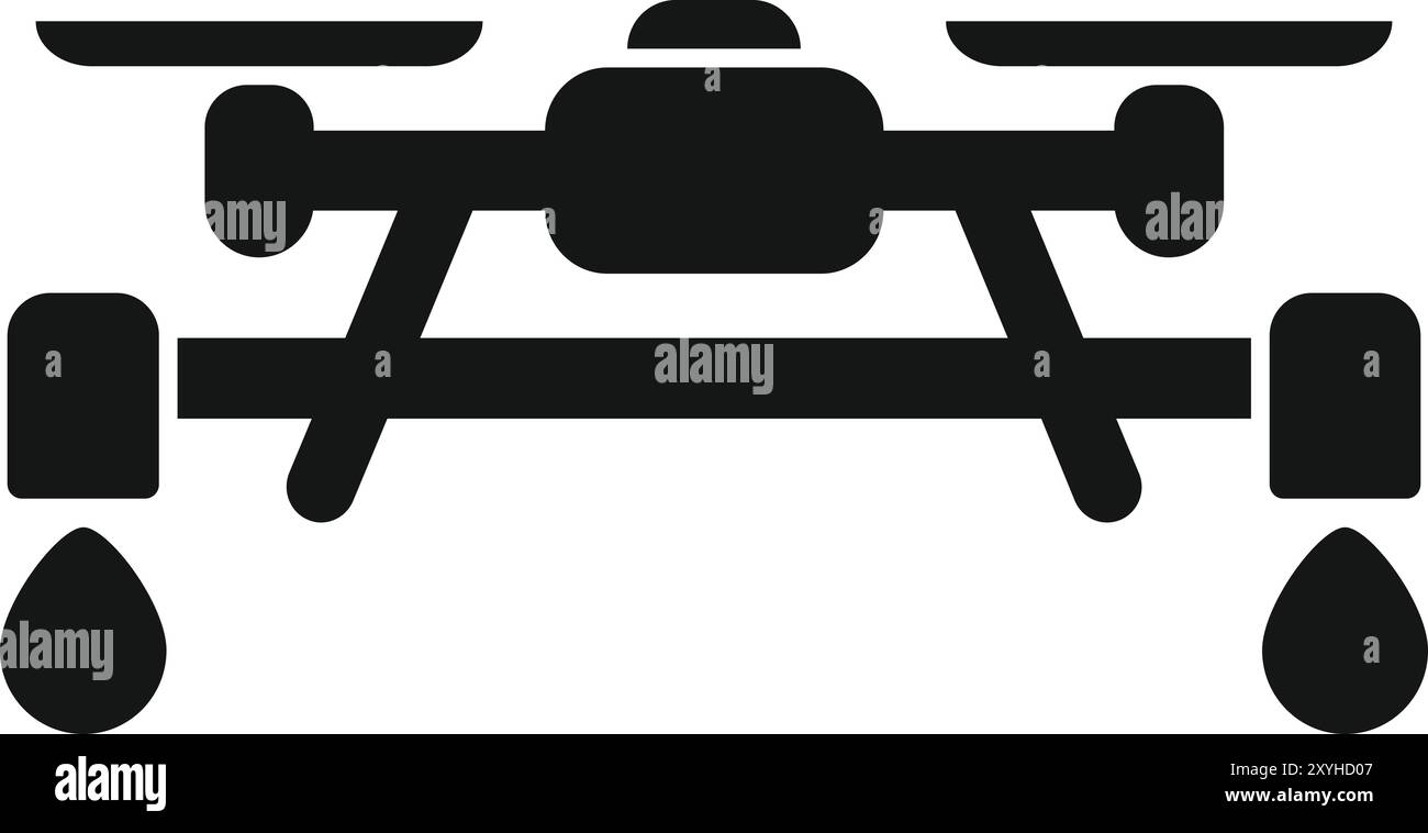 Simple vector icon of an agricultural drone spraying crops, isolated on ...