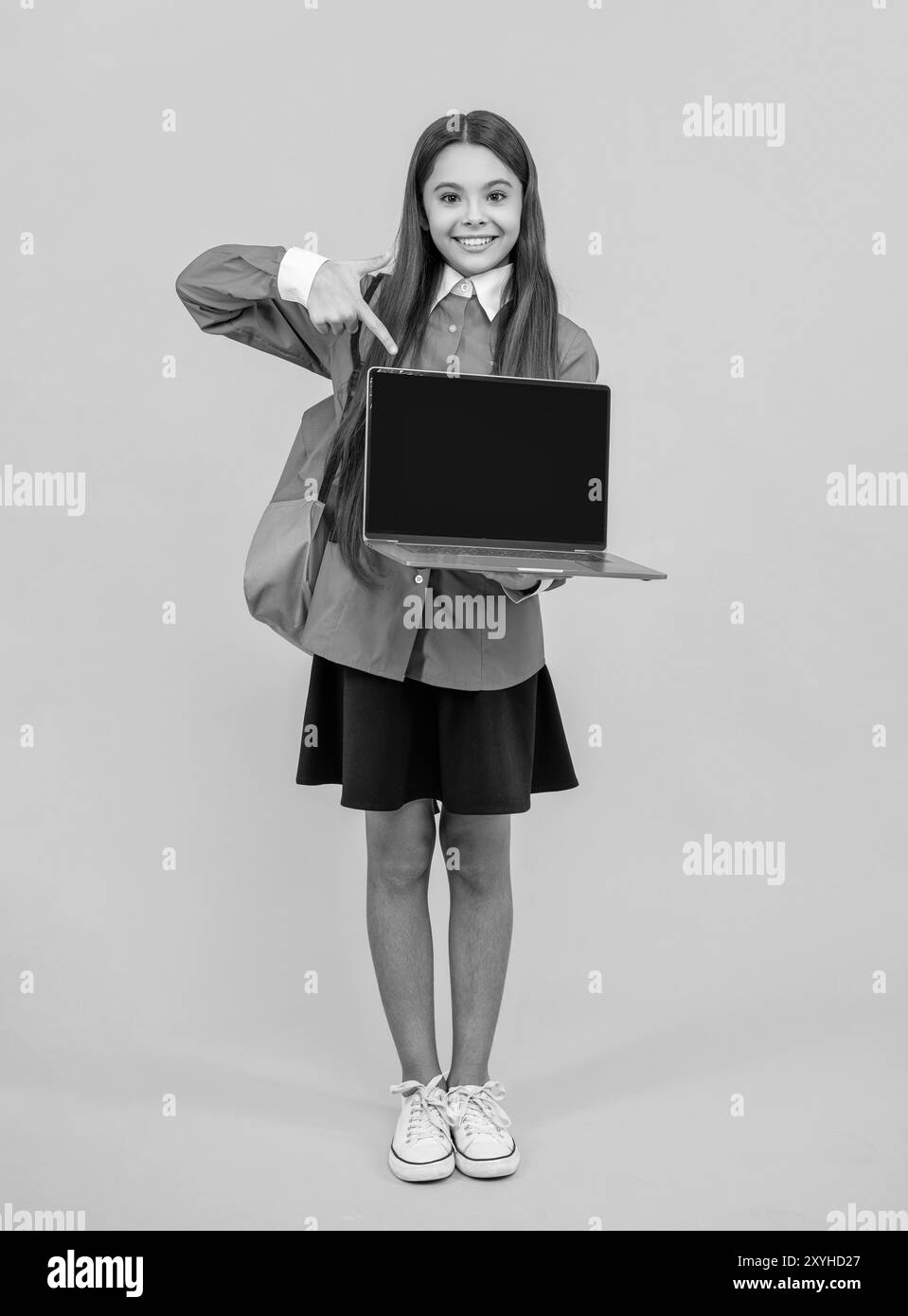 Schoolgirl studying online home Black and White Stock Photos & Images ...
