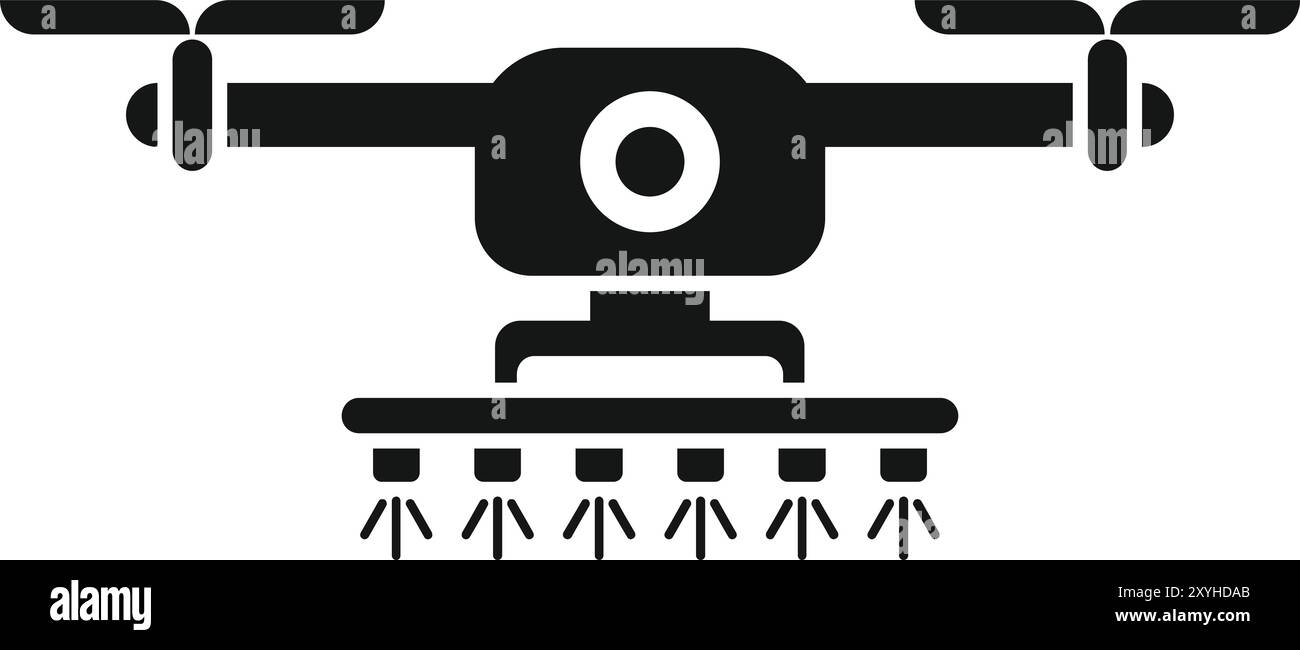 Black silhouette of an agricultural drone spraying insecticide over a ...