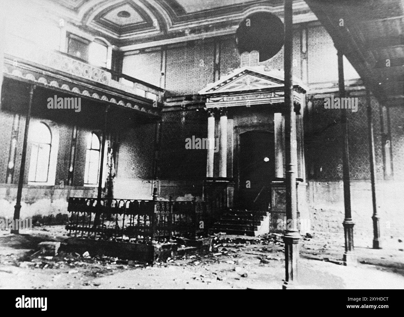 The destroyed interior of the Senta synagogue in Senta, Serbia ...