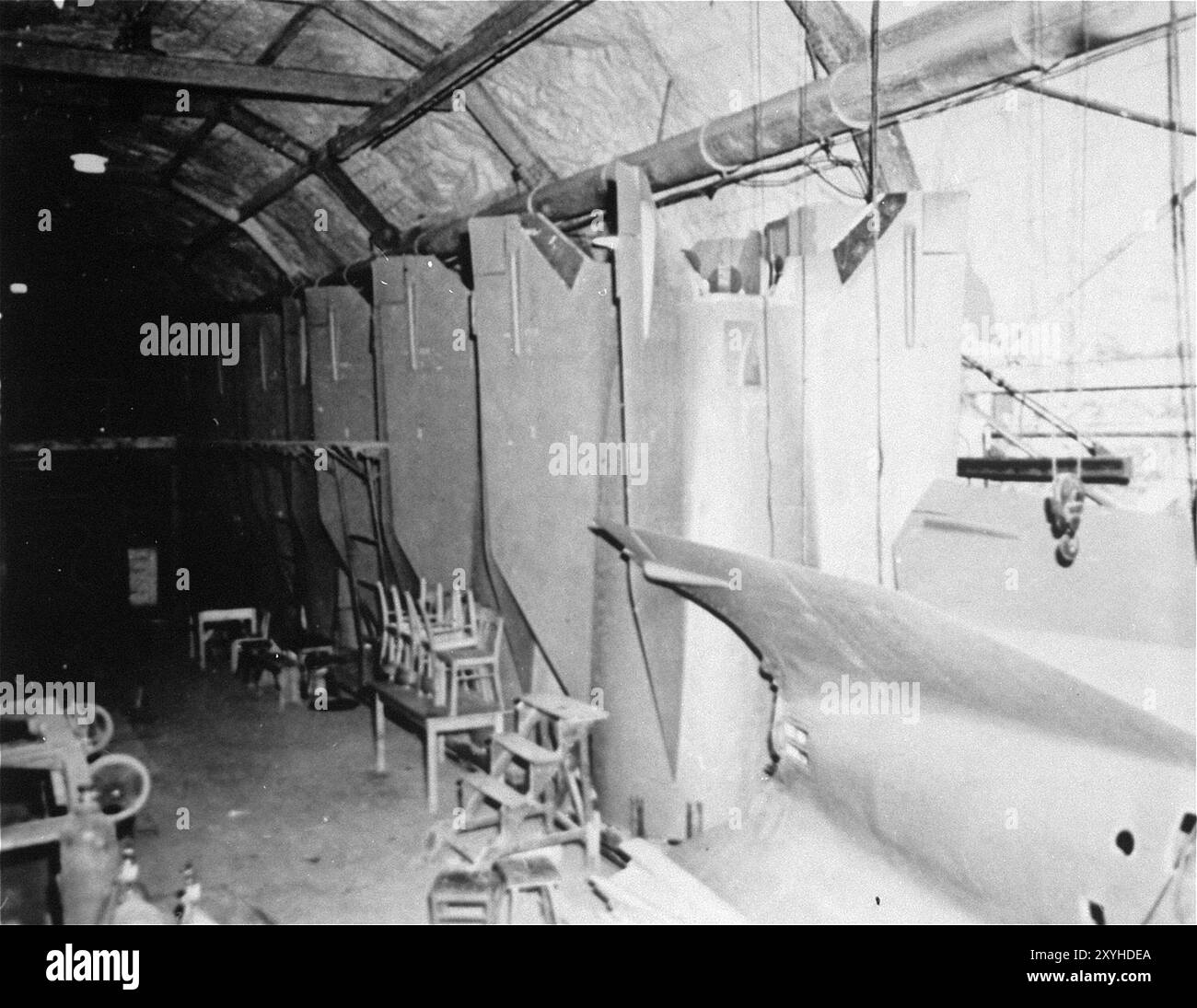 Tail fins of V-2 rockets on the tail section assembly line at the Dora ...