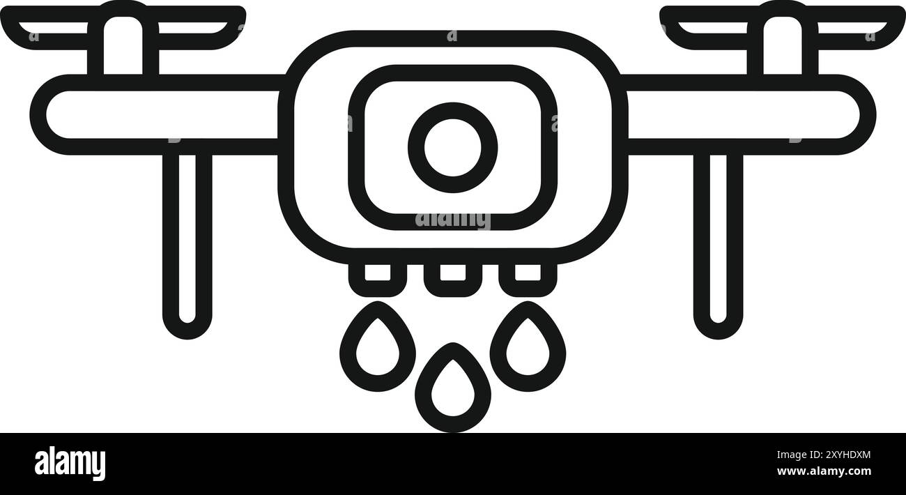 Simple and minimal agriculture drone spraying water drops icon, line ...