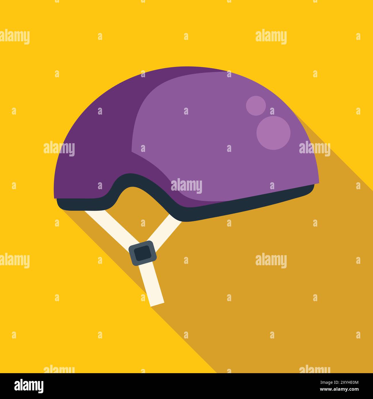 Purple helmet lying on a yellow background, depicted in a flat design ...