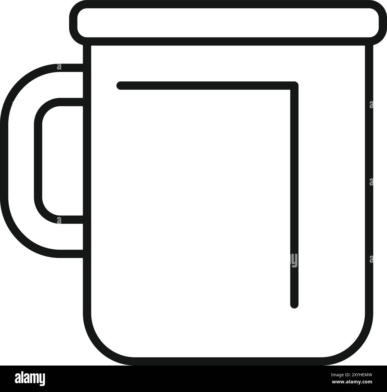 Simple black and white illustration of a metal camping mug with a ...