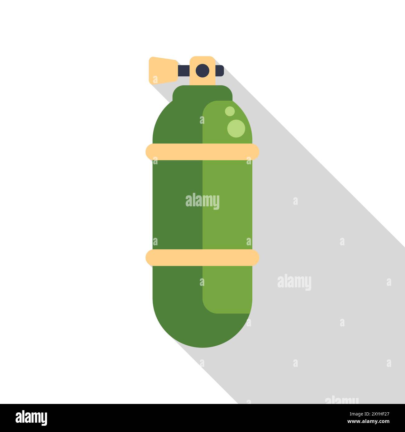 Green oxygen tank icon with a long shadow, representing a compressed ...
