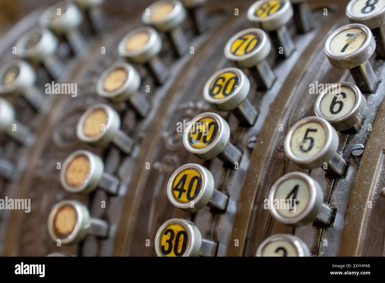 Selective focus, numbers, vintage cash register Stock Photo - Alamy
