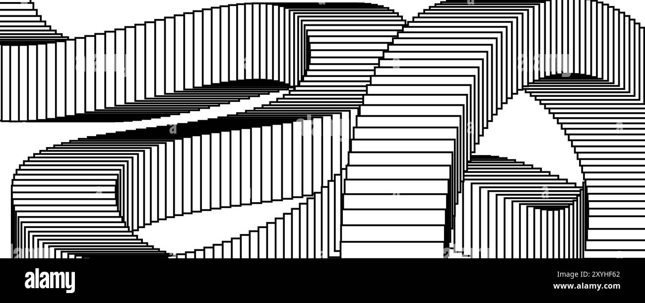 Wavy poster design background with flying cards or frames. Black and ...