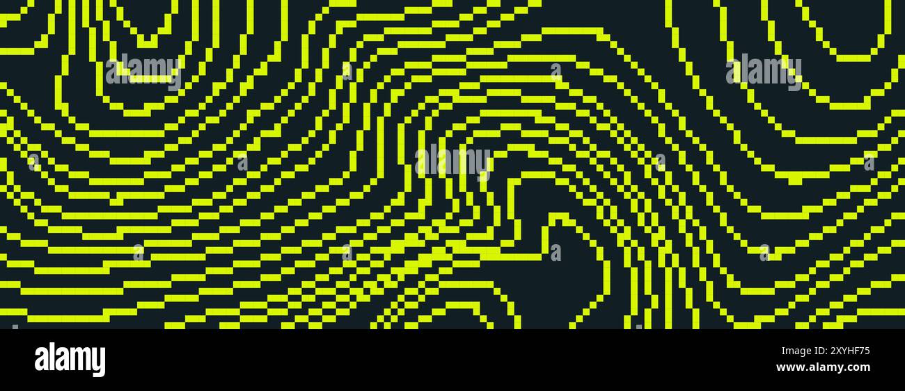 Neon green dithered curved wavy texture. Black yellow pixelated glitch ...