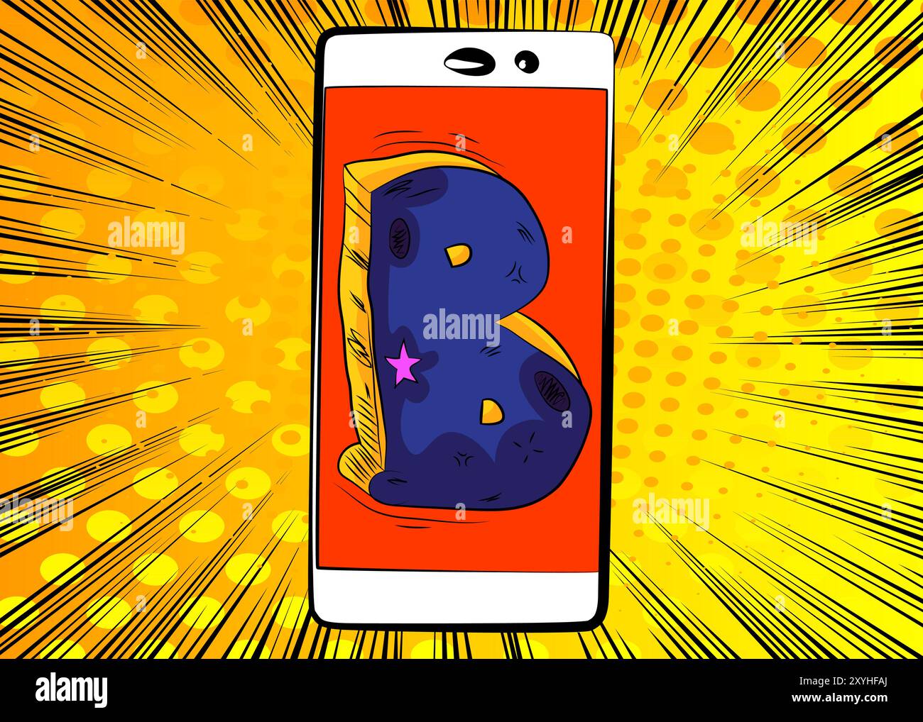 Cartoon Smartphone, comic book Telephone with Letter B. Retro vector ...