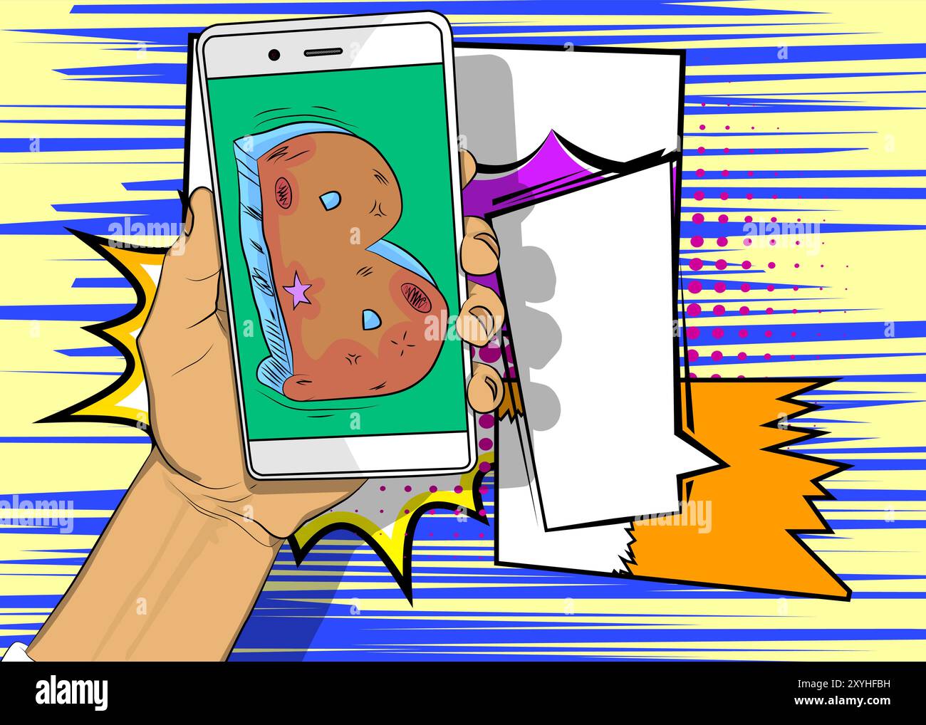 Cartoon Smartphone, comic book Telephone with Letter B. Retro vector ...