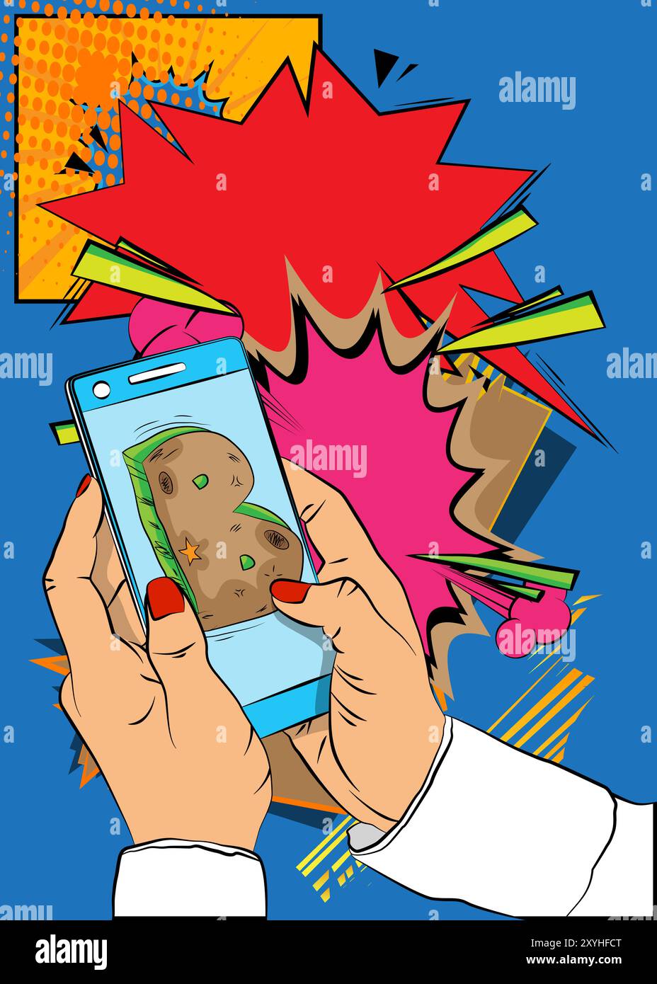 Cartoon Smartphone, comic book Telephone with Letter B. Retro vector ...