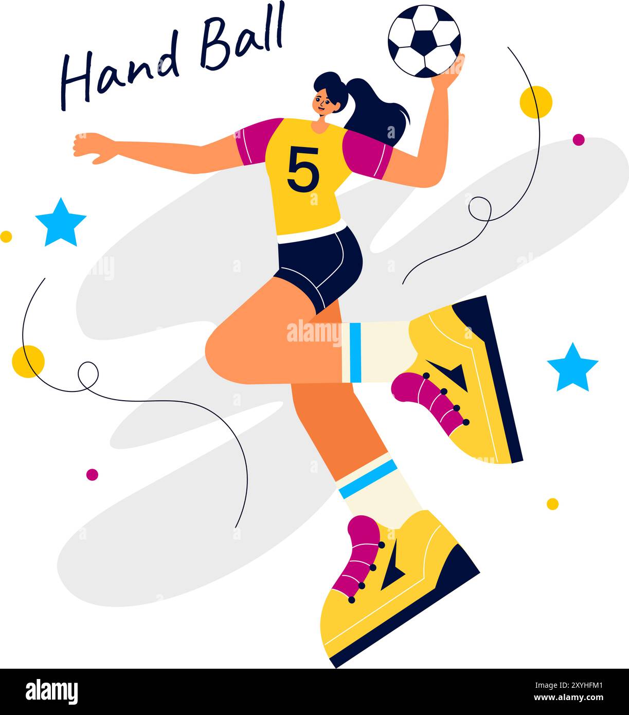 Handball Vector Illustration of a Player Touching the Ball and Scoring ...