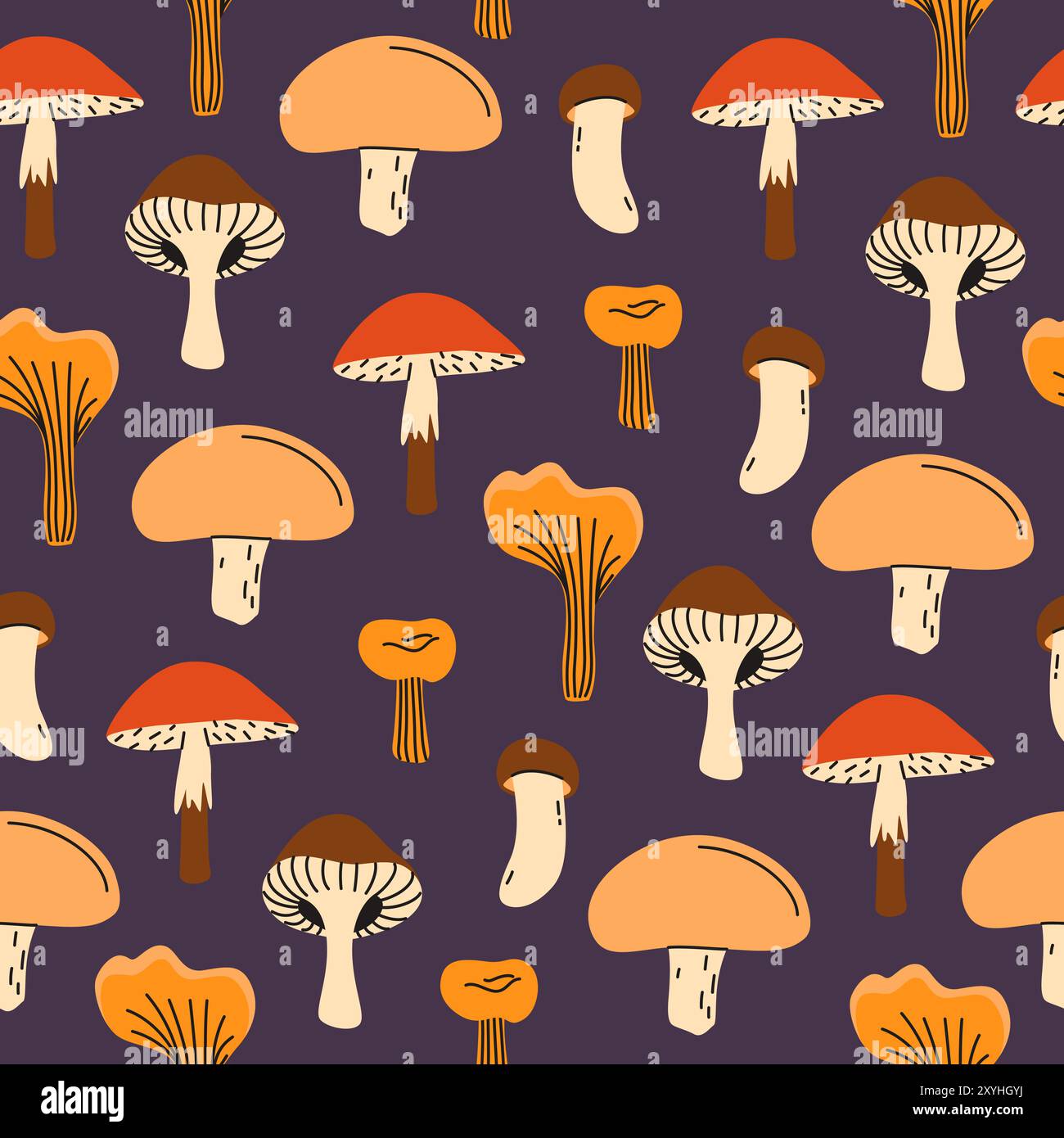 Seamless pattern with forest mushrooms. Vector illustration. Autumn ...