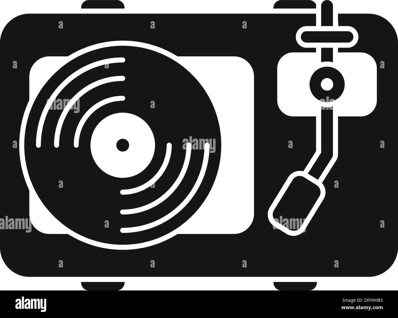 Black and white icon of a vinyl record player playing a vinyl record ...