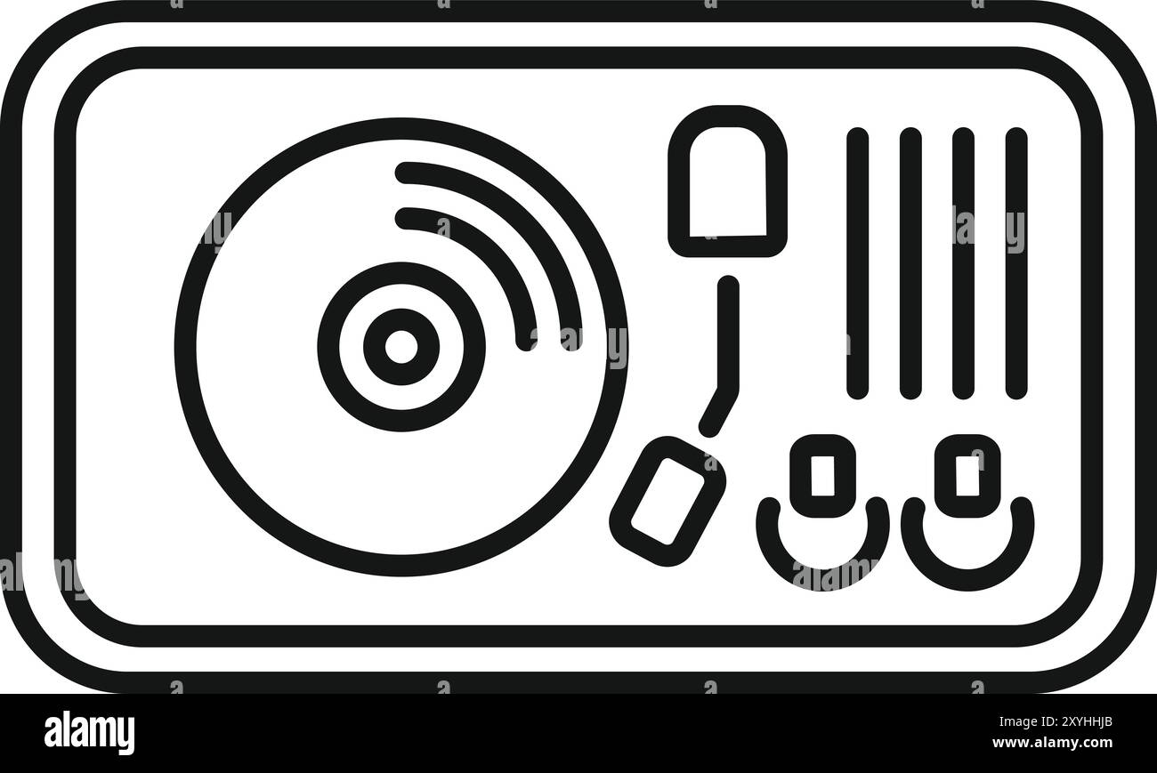 Simple lineart icon of a vinyl record player playing music, isolated on ...