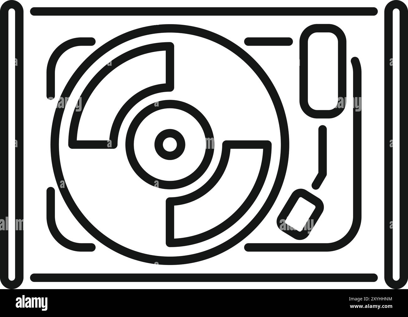 Top view line art icon of a vinyl record player playing a vinyl record ...