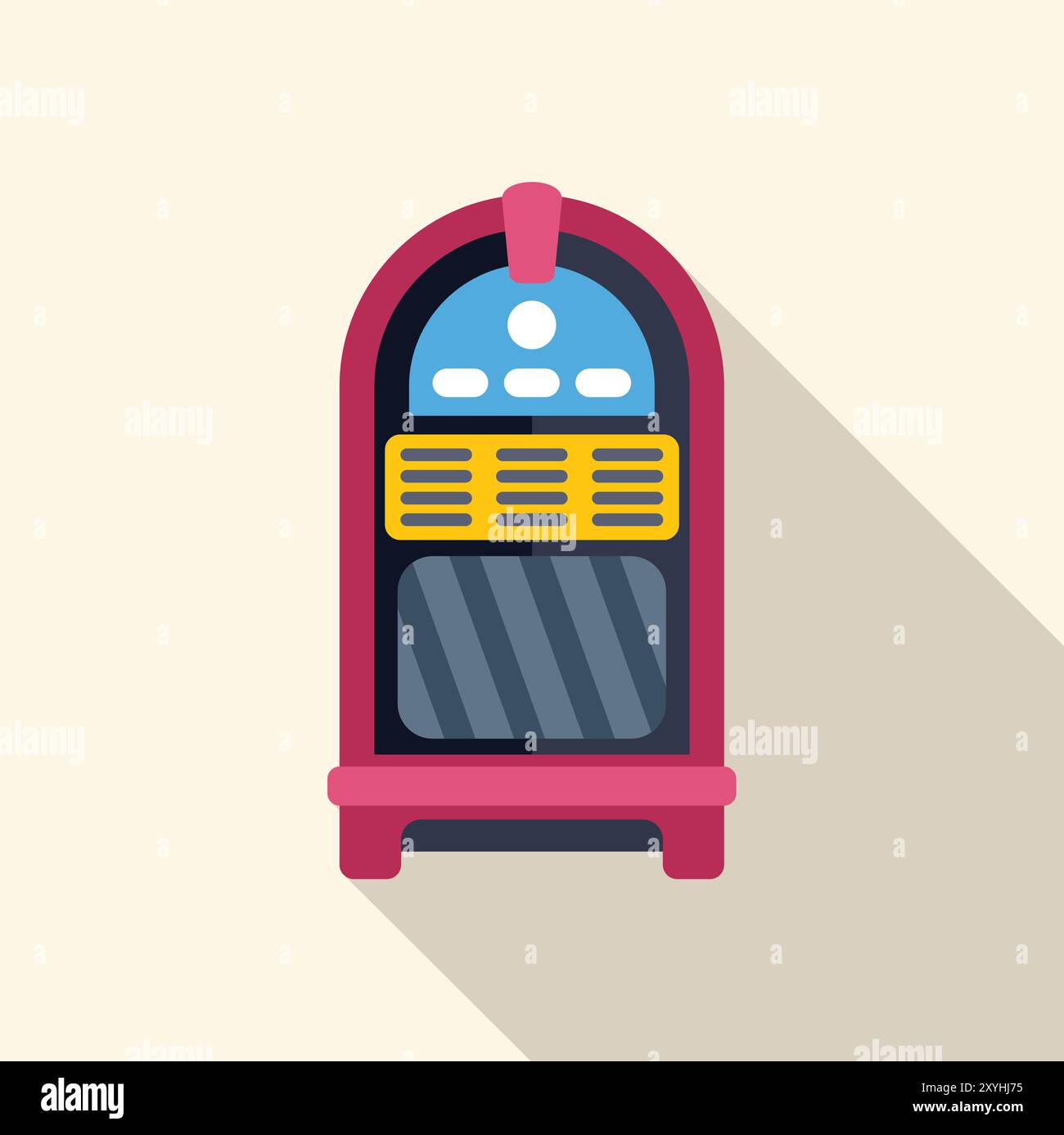 Vintage jukebox is playing music in a flat design with a long shadow ...