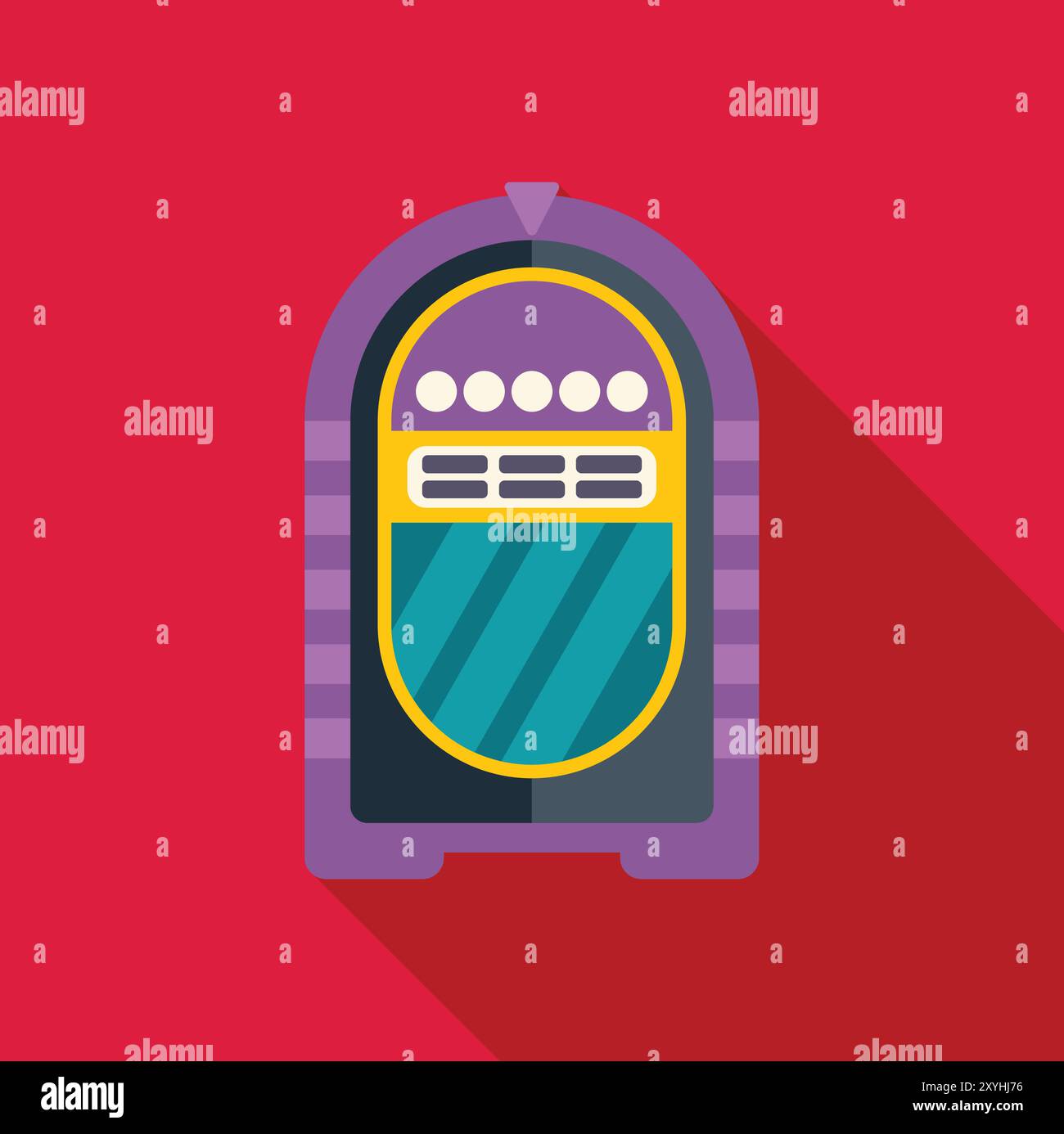 Illustration of a purple jukebox playing music with a red background ...