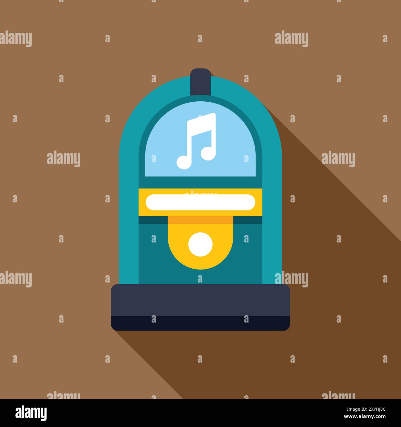 Vector illustration in flat design style of a vintage jukebox playing ...