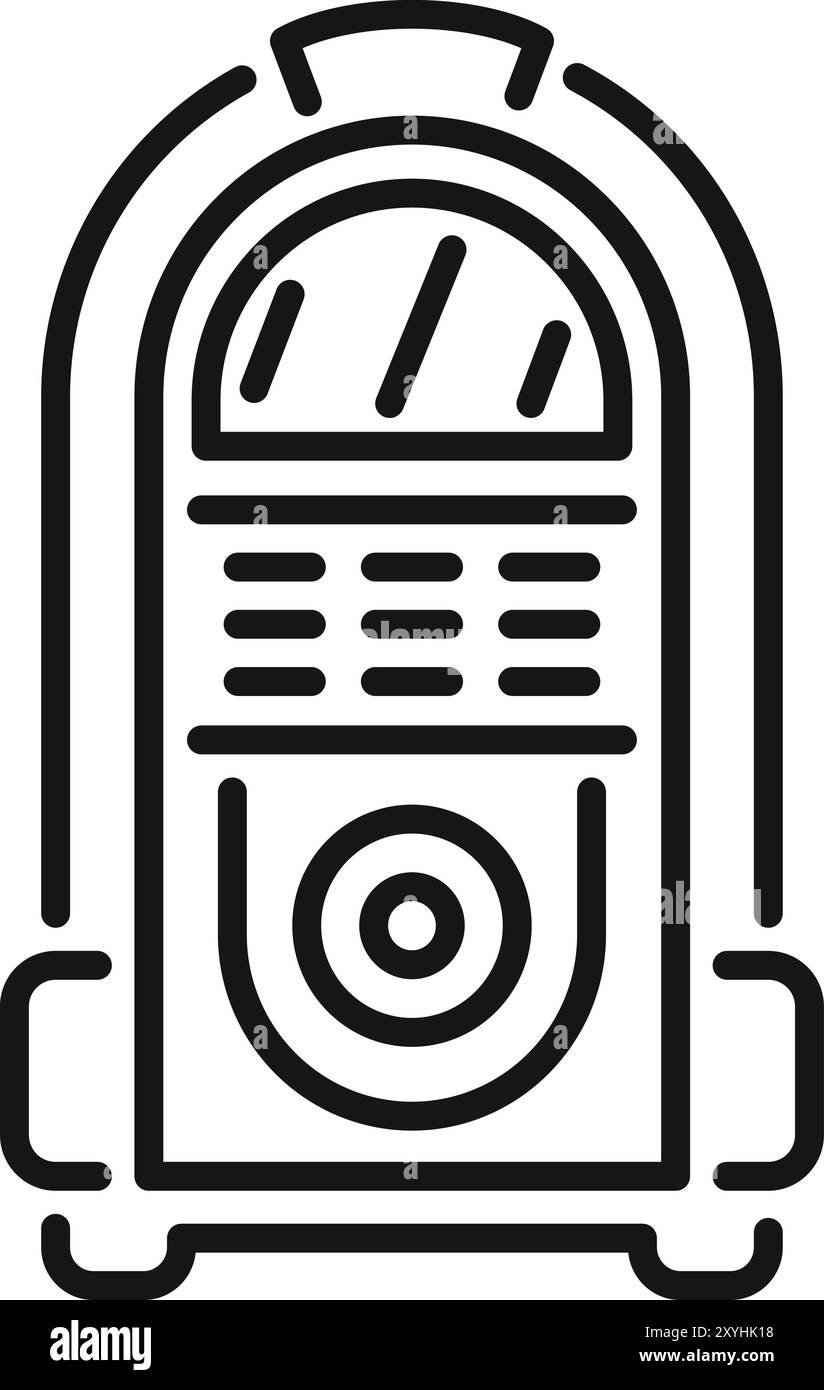 This icon of a vintage jukebox standing on legs playing music is ...