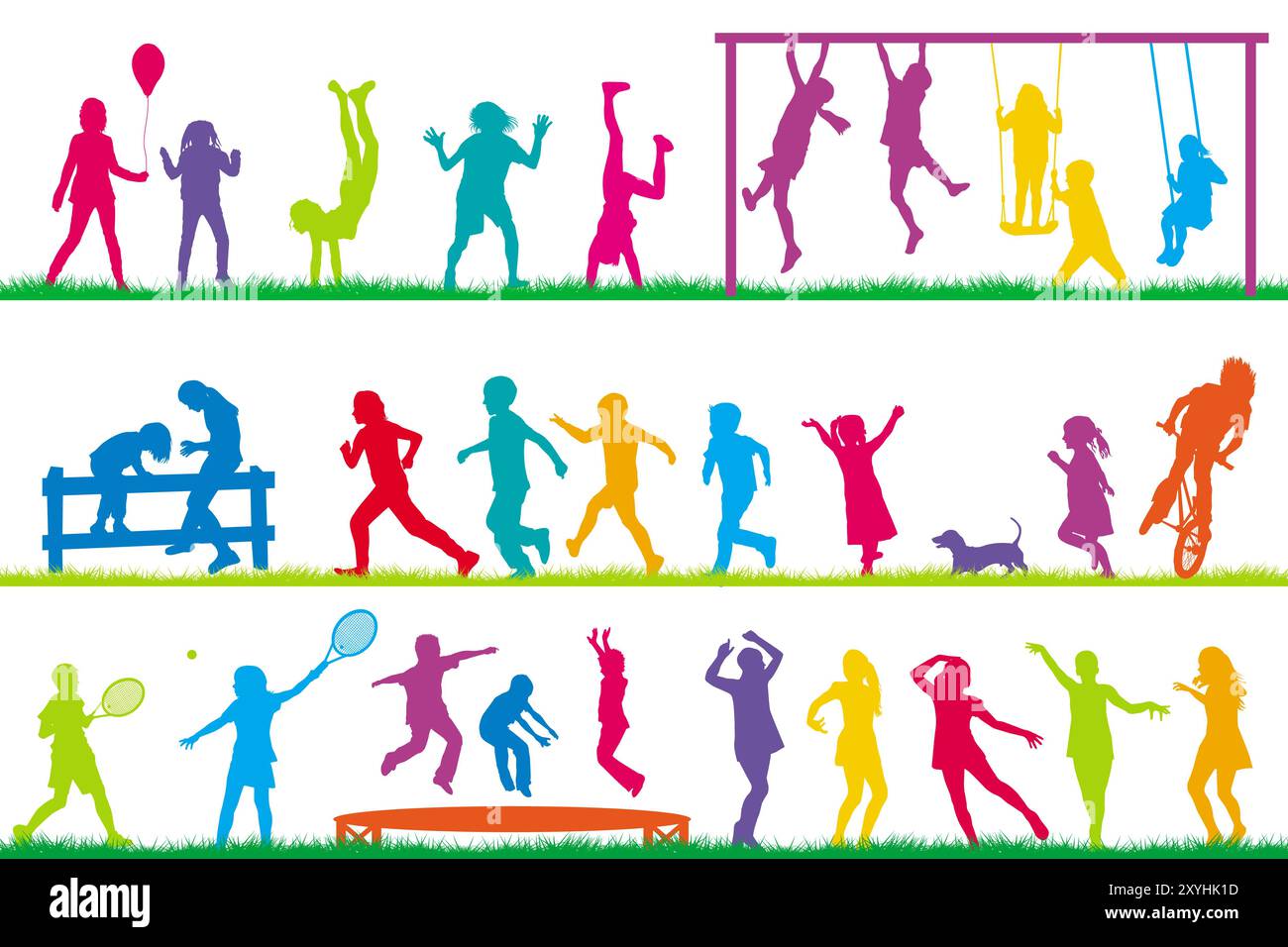 Colored children silhouettes playing outdoor Stock Vector Image & Art ...