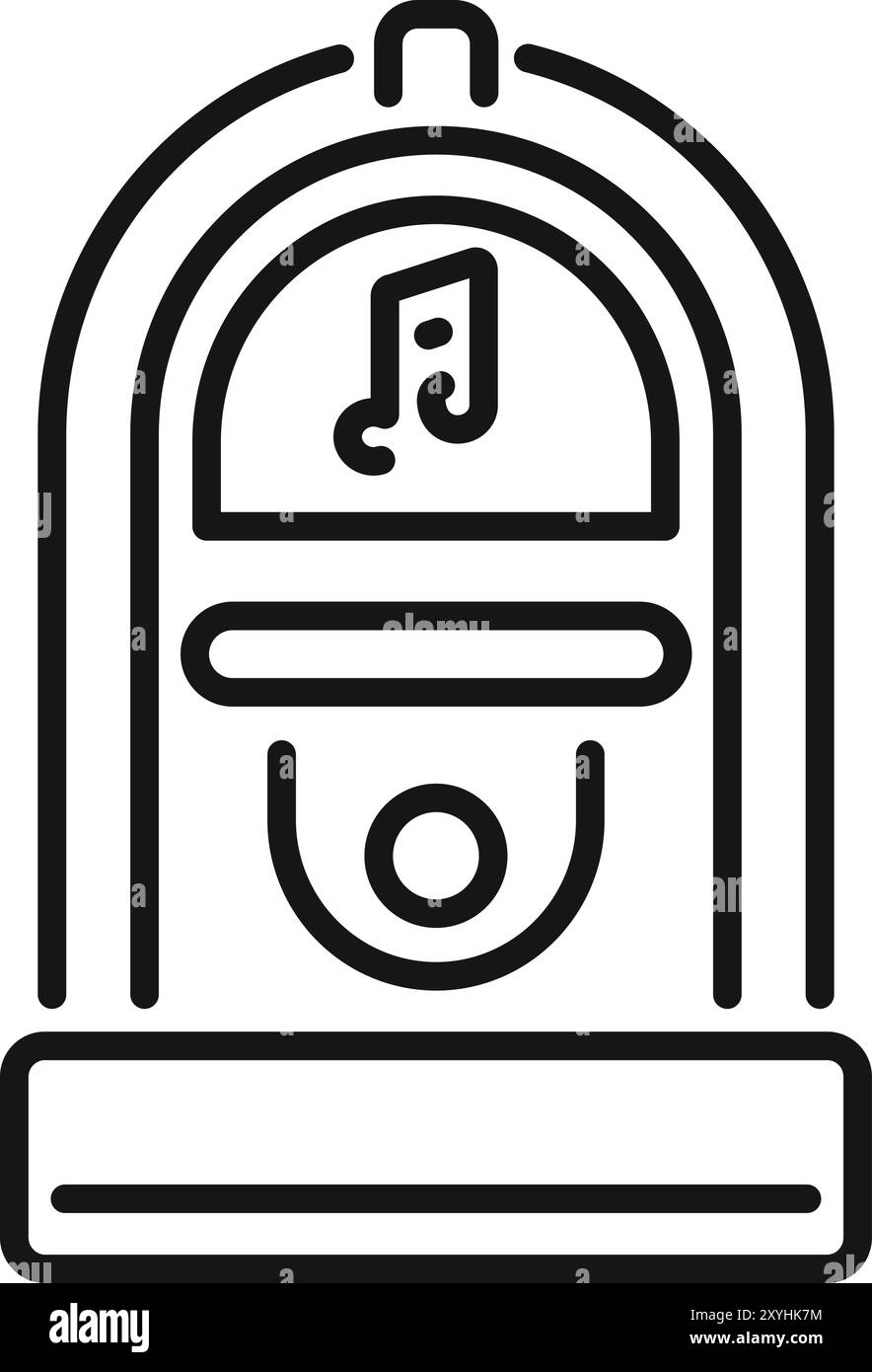 Line art vector icon of a jukebox playing music with a note symbol ...