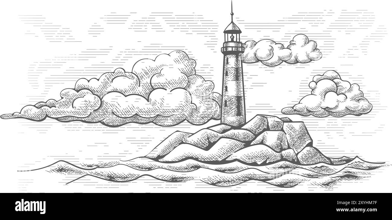 Lighthouse engraving illustration Stock Vector Image & Art - Alamy