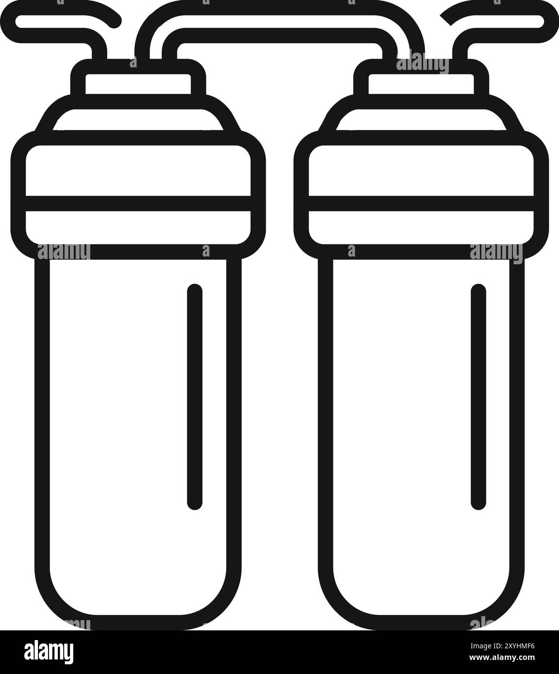 Simple, bold line icon of a double water filter system, providing clean ...