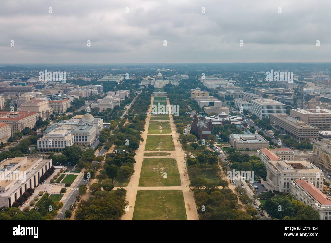 Aerial view of The Mall, the Smithsonian museums and the United States ...