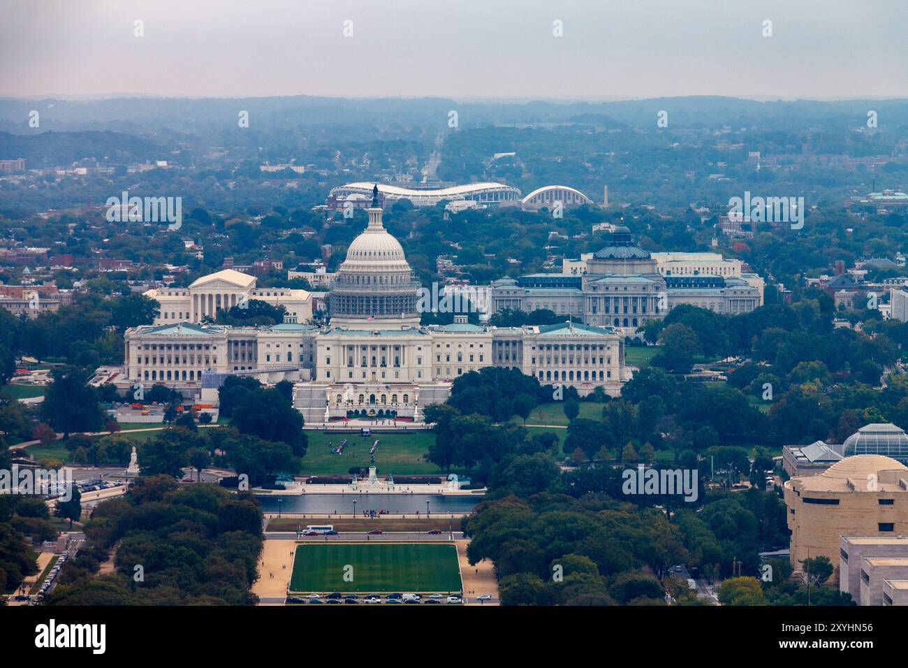The facade of the United States capitol and the mall in Washington DC ...