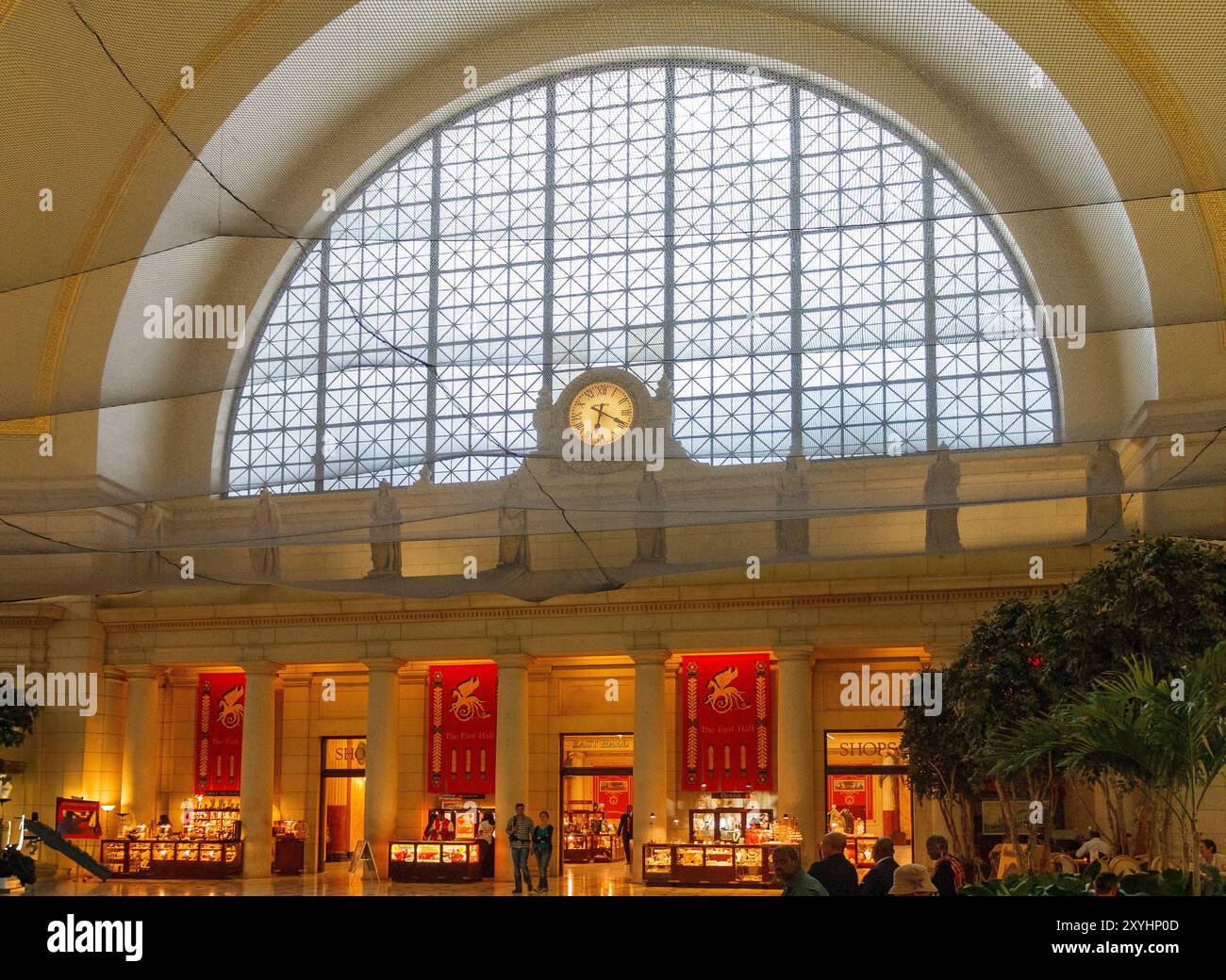 The clock and window inside the Union Station in Washington DC, USA ...