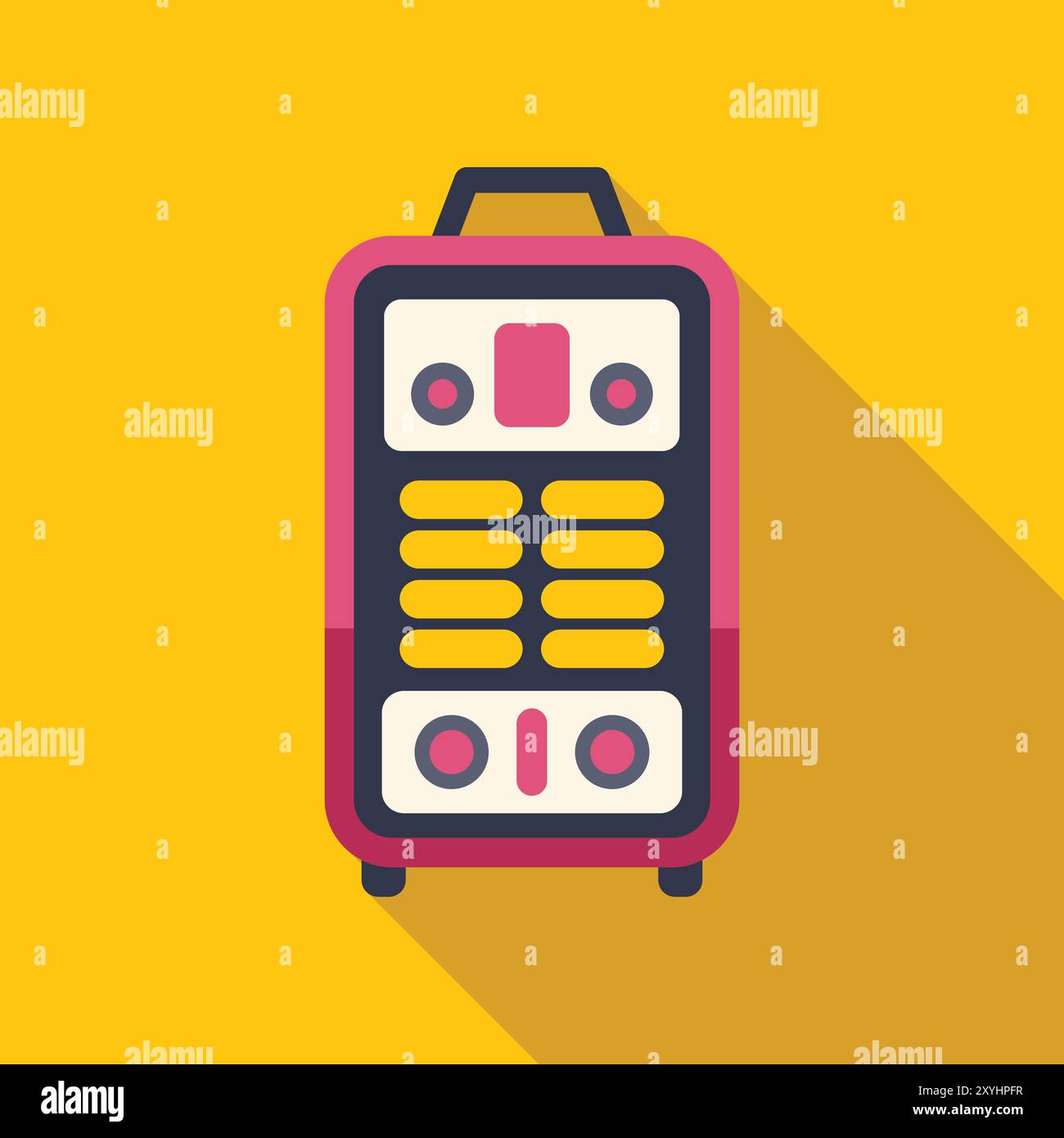 Portable welding machine with long shadow on yellow background, icon ...