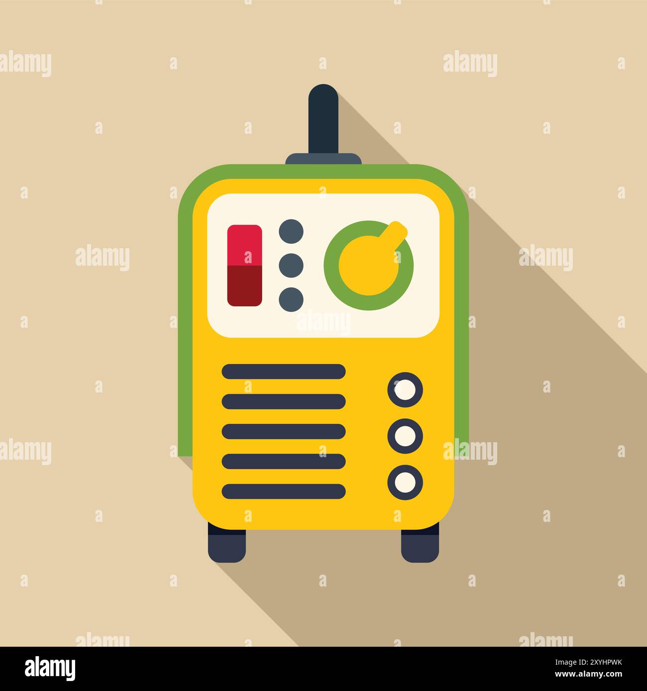 Portable welding machine casting a long shadow on a beige background ...