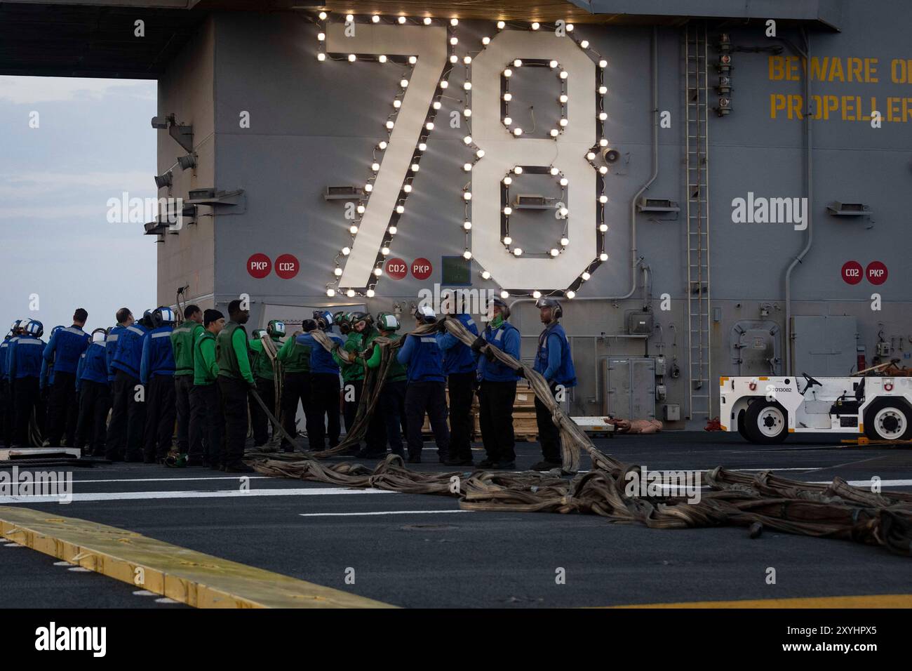 NORFOLK, Va. (Aug. 29, 2024) Sailors assigned to air department aboard ...
