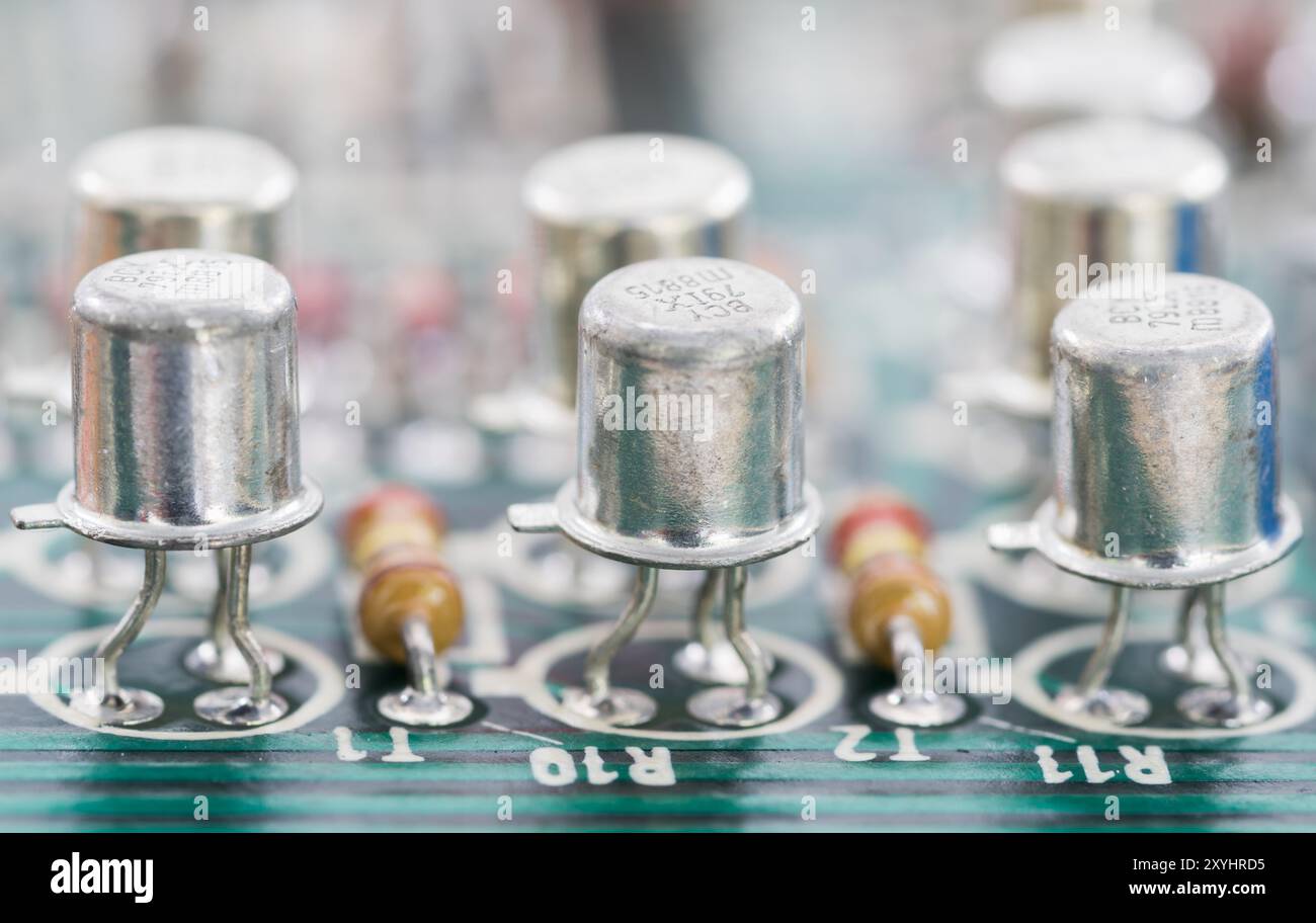 Closeup electronic hardware . Resistor and condensers assembly on the ...