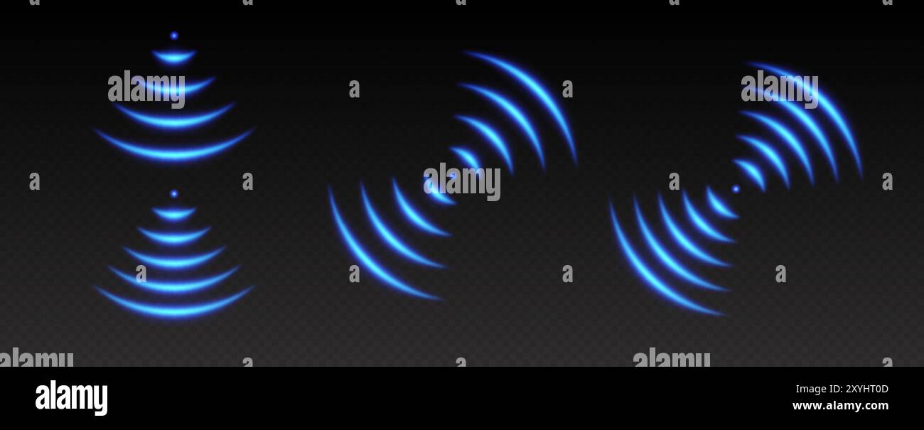 WiFi light effect, sound wave icons, radar signal concept. Blue ...