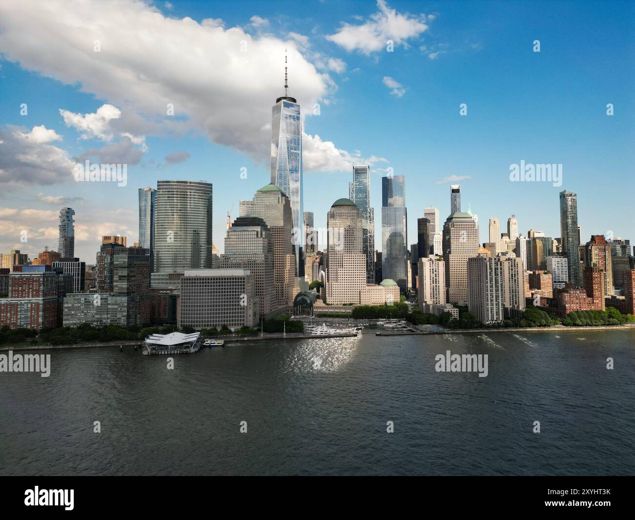 NYC, Drone view of the skyline of New York City. Manhattan Stock Photo ...