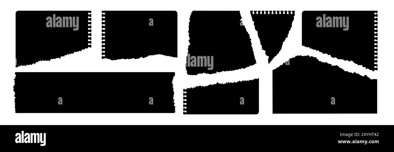 Black torn paper pieces, notebook pages with ripped edges, notepaper ...
