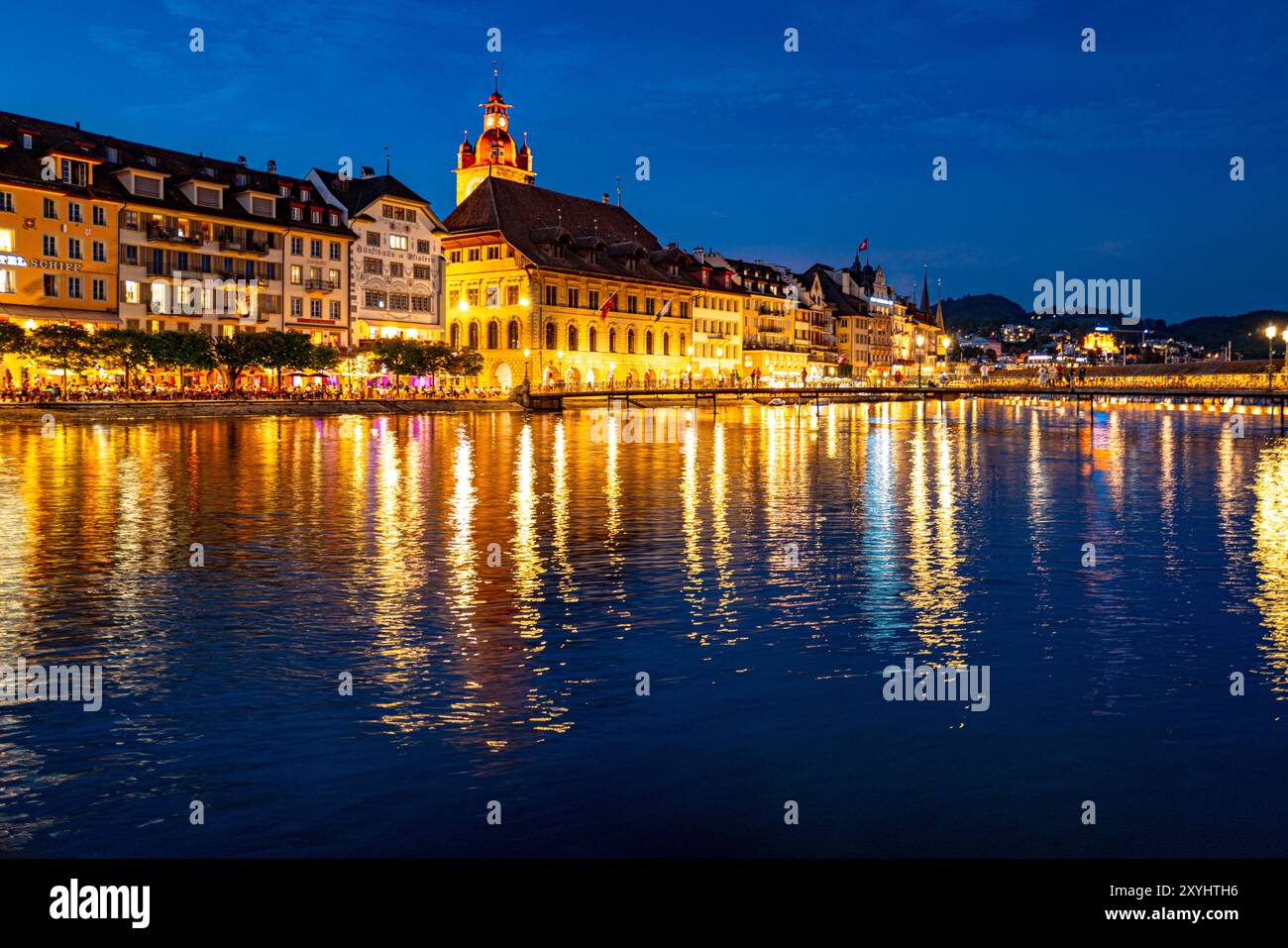 Lucern city with famous Chapel Bridge. Riverfront in Lucerne, Swiss ...