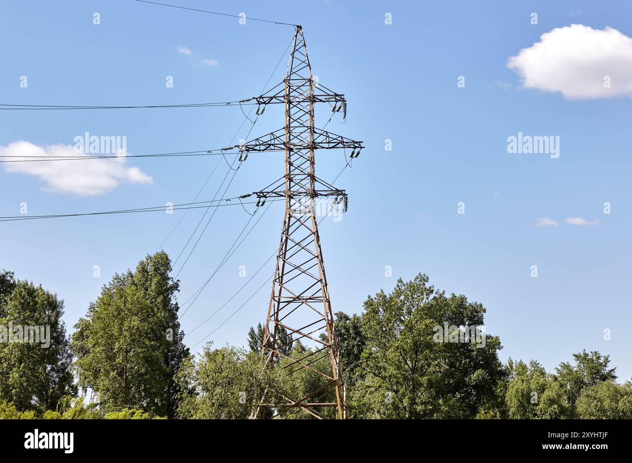 The large high-voltage transmission towers. Steel power pylon ...